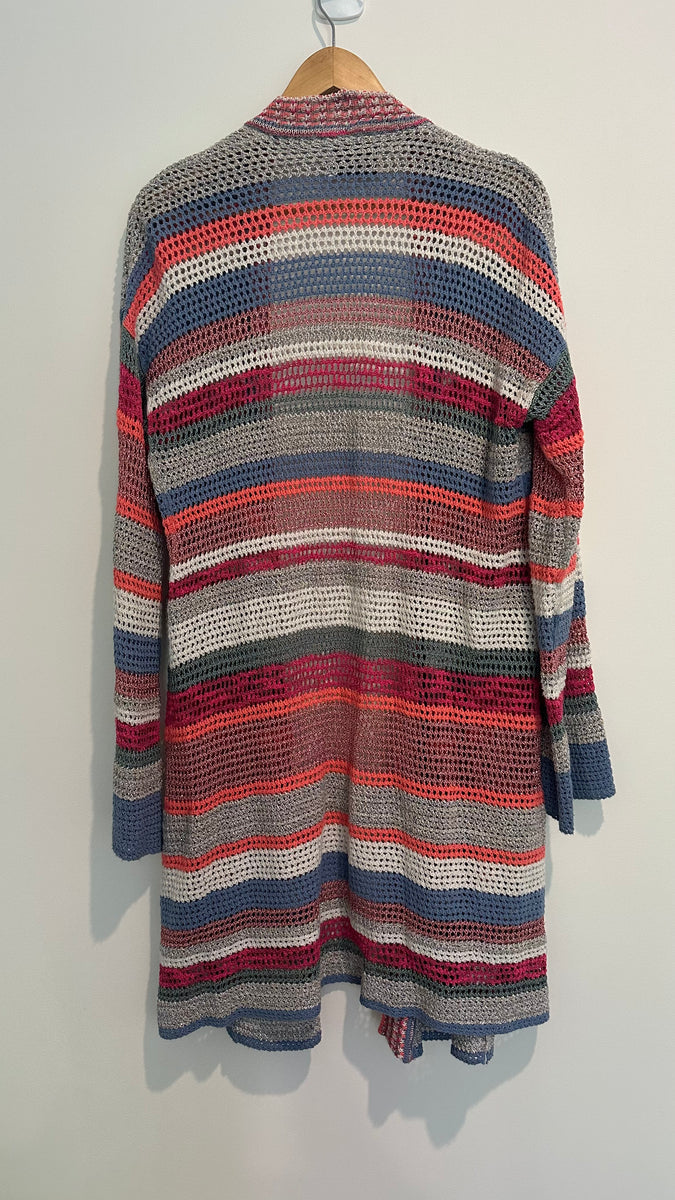 ZADIG & VOLTAIRE CELIA HO STRIPED CROCHET KNIT LONG CARDIGAN - ROSE MU ...